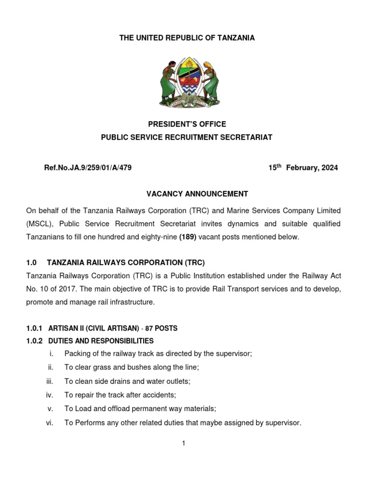 20241502430956tangazo La Nafasi Ya Kazi TRC and MSCL | PDF | Application Software | Marine ...