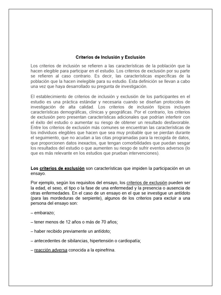 Criterios de Exclusión, Inclusión y Eliminación | PDF