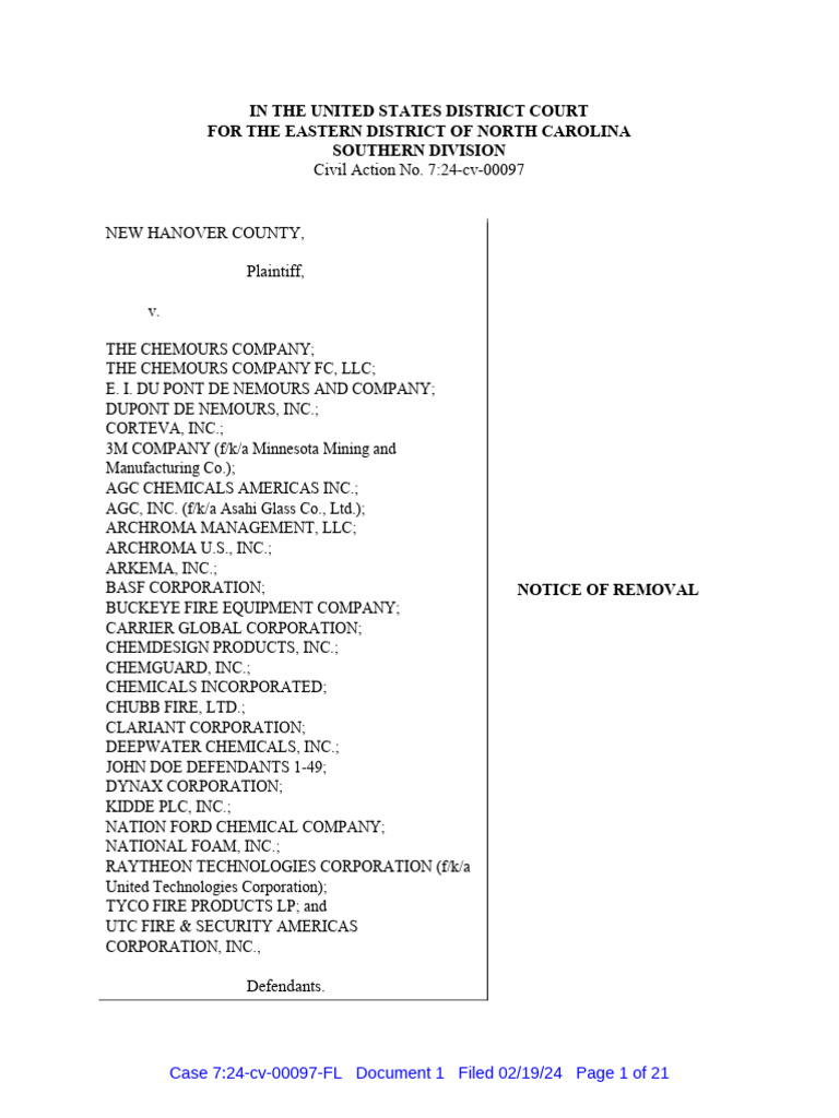 Tyco Fire Products LP and Chemguard, Inc. Have Filed A Notice of ... Tyco Fire Products LP and Chemguard, Inc. Have Filed A Notice of ...