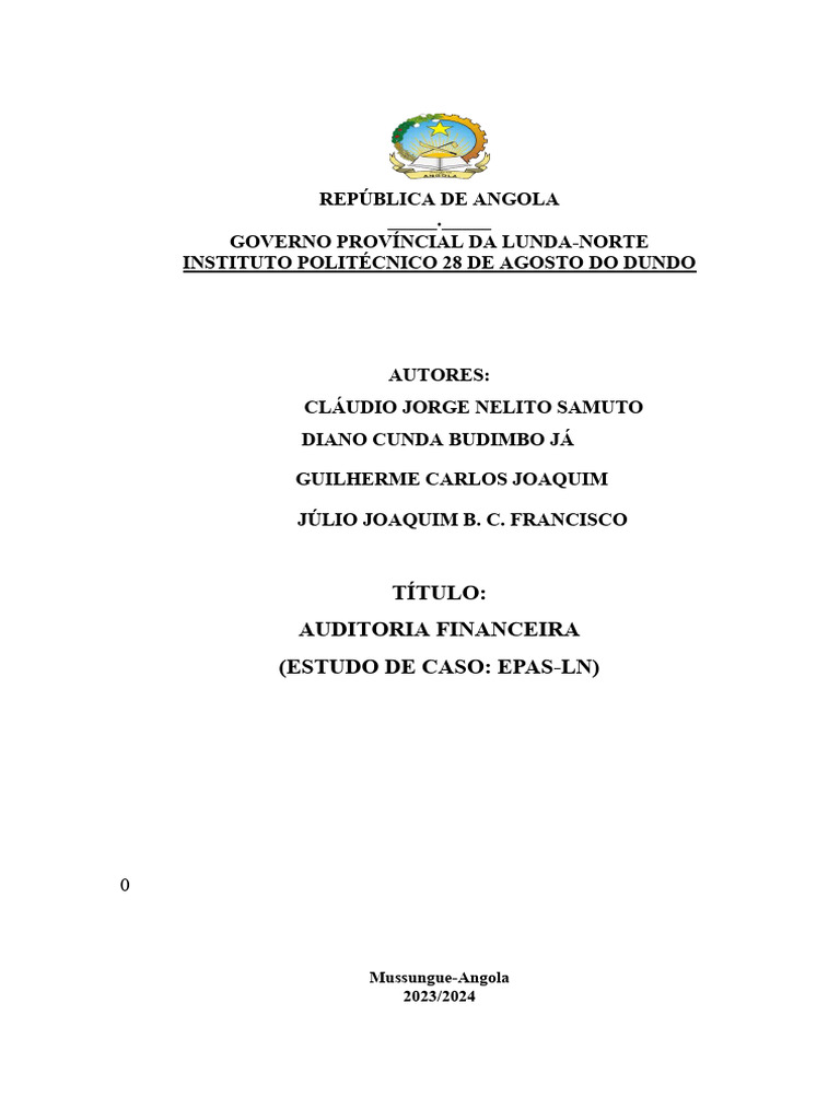 Trabalho Final de Curso - TFC | PDF | Auditoria financeira | Economias