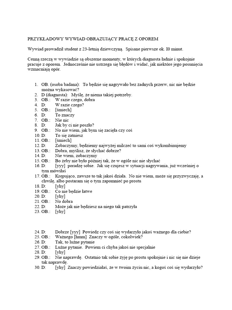 Przykladowy Wywiad Obrazujacy Prace Z Oporem | PDF