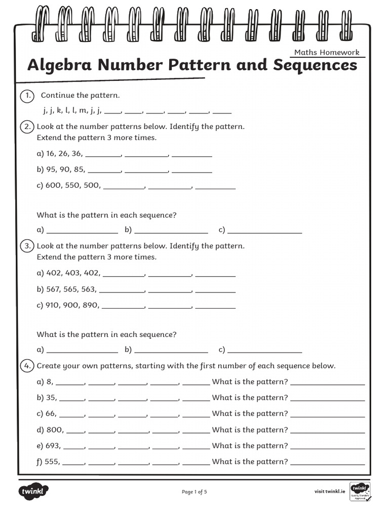 Roi Eng 1631900879 Maths Homework Number Patterns and Sequences 3rd 4th Class Ver 1 | PDF ...