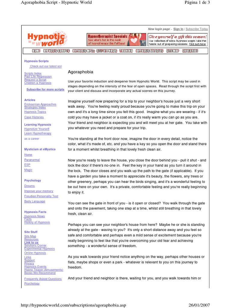 Agoraphobia Hypnosis Script Guide | PDF | Hypnosis | Psychology