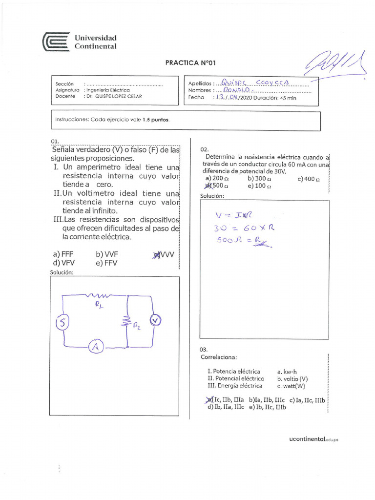 ojoPRACTICA DESARROLLDO N°1 INGENIERIA ELECTRICA | PDF