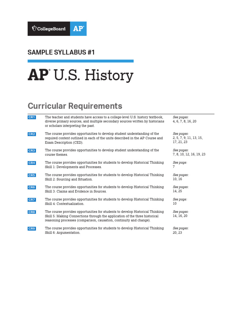 AP US History Sample Syllabus 1 | PDF | American Civil War | American ...