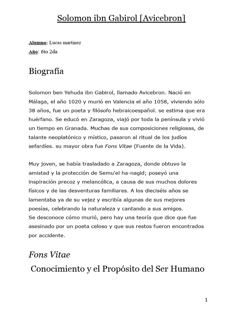 Solomon Ibn Gabirol - Avicebron | PDF