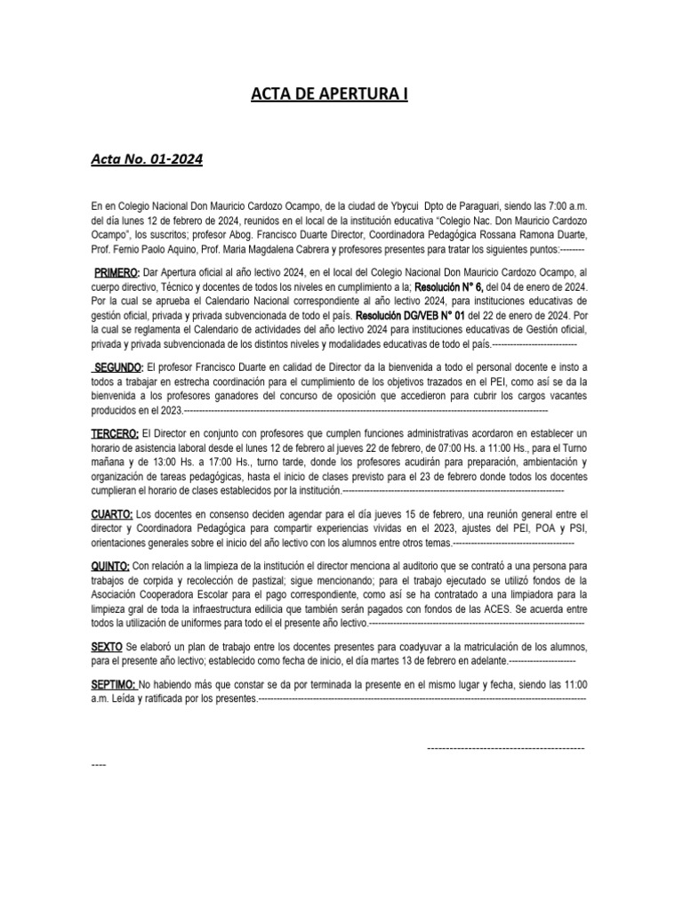 Modelo de Acta de Apertura del-Ano-Escolar | PDF
