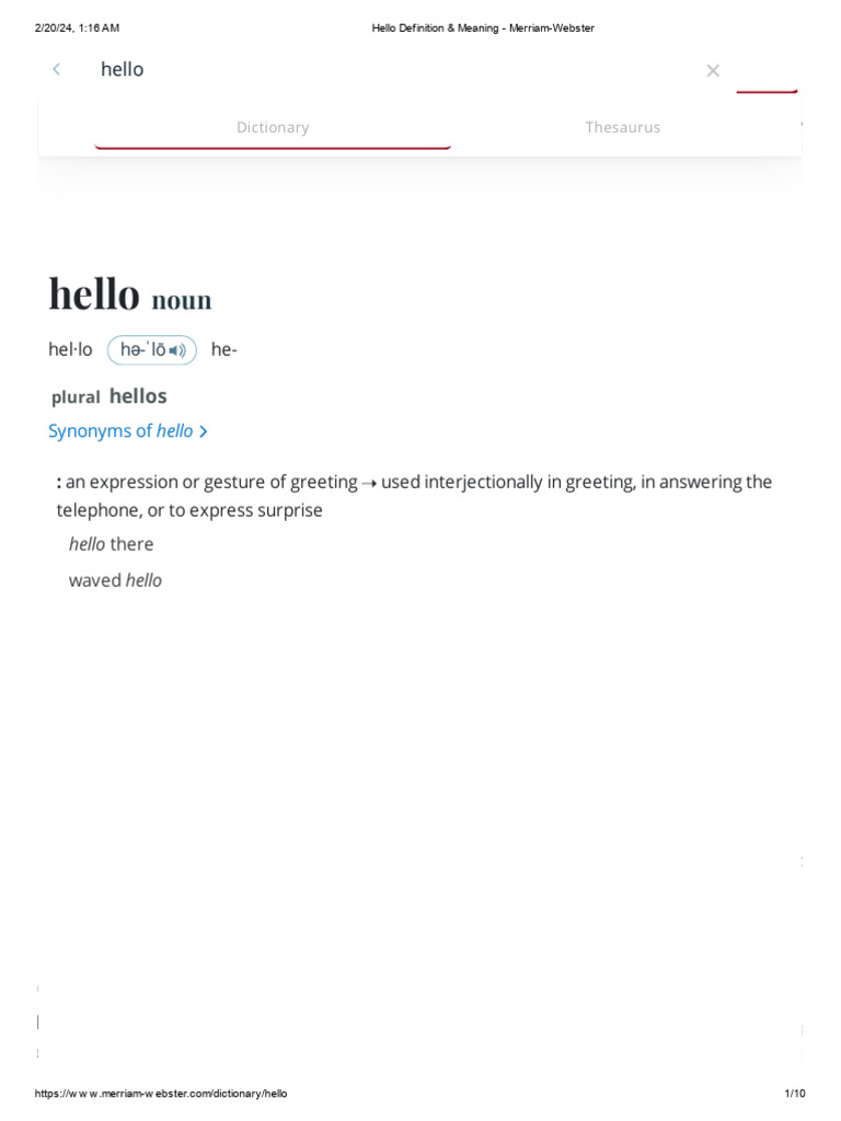 Hello Definition & Meaning - Merriam-Webster | PDF | Semantics ...