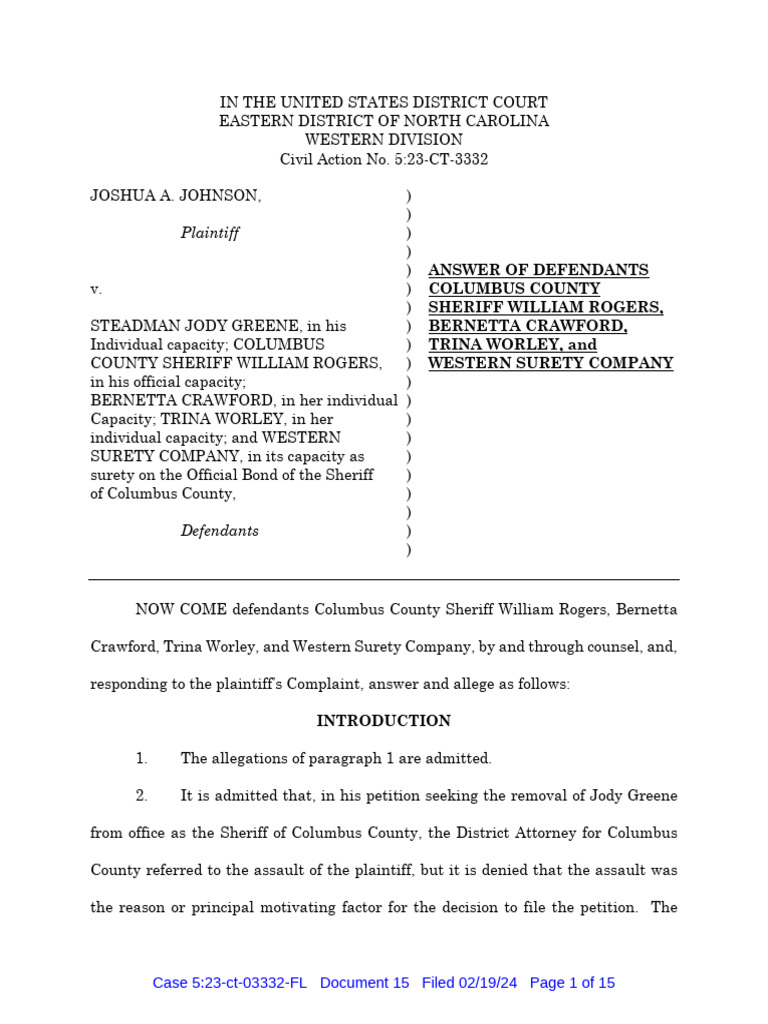 Answers From Defendents Against Joshua Johnson | Download Free PDF ...