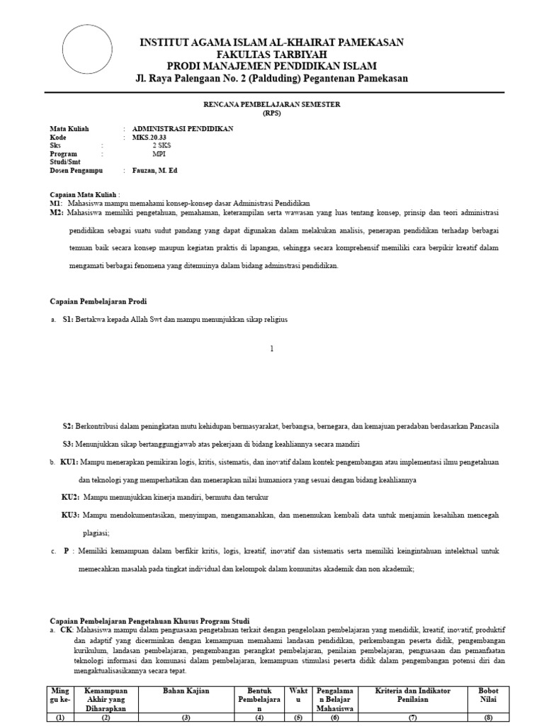 RPS Administrasi Pendidikan | PDF