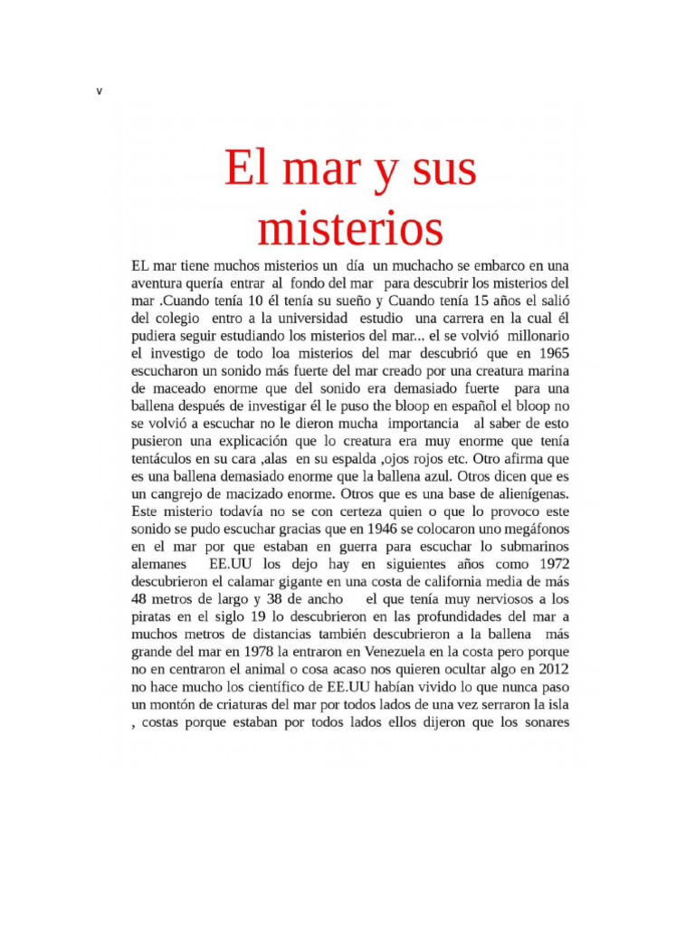 Cuento El Misterio Del Mar | PDF