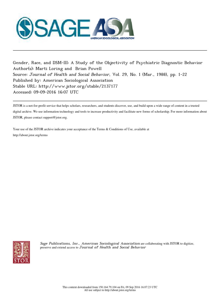 Gender, Race, DSM III | PDF | Diagnostic And Statistical Manual Of Mental Disorders | Mental ...