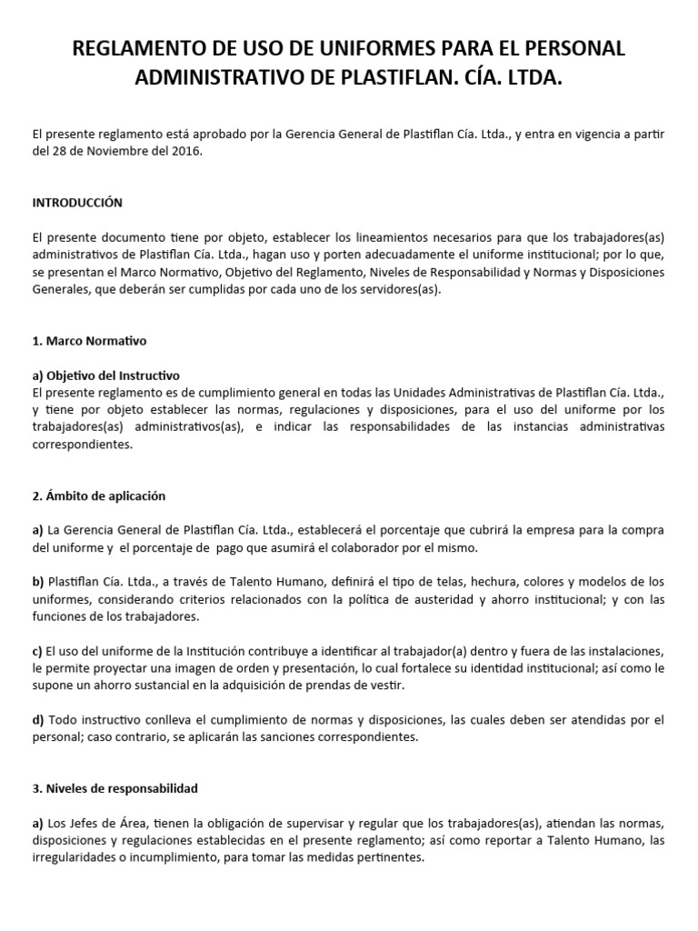 Reglamento para El Uso de Uniformes | PDF | Ropa | Regulación
