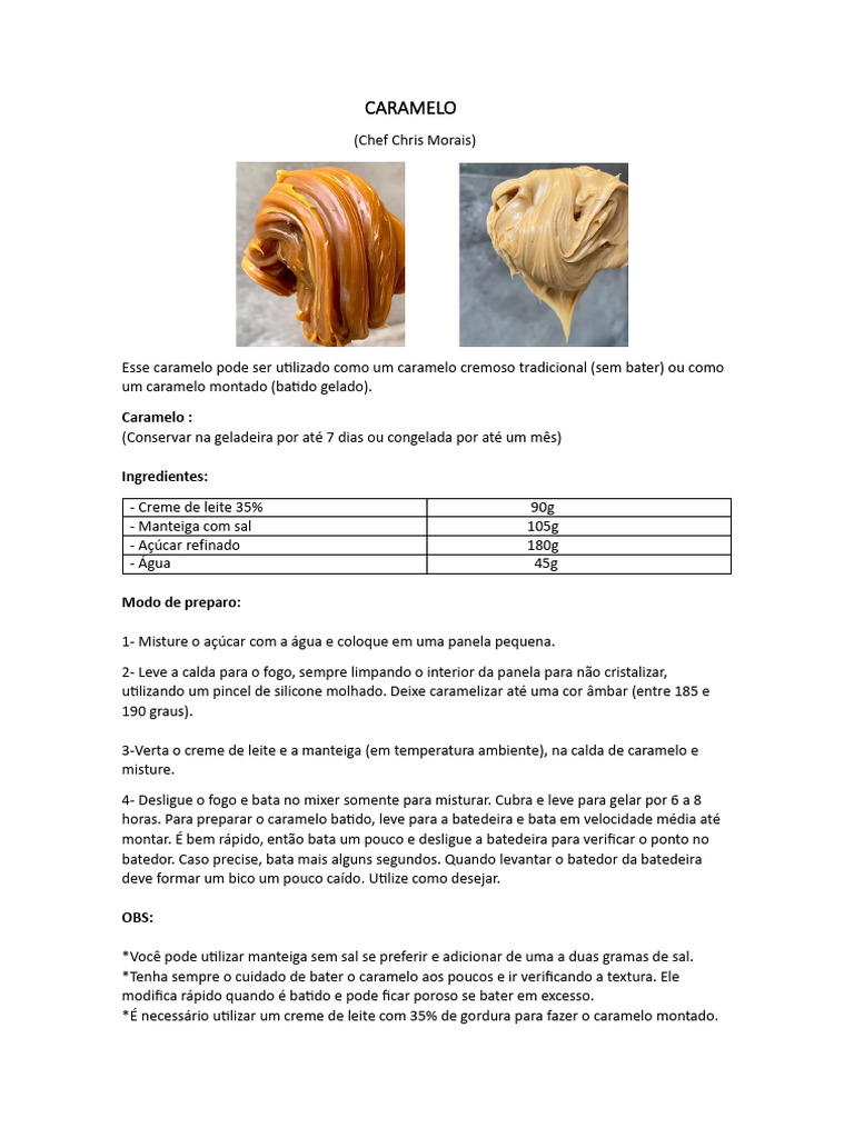 Ficha Técnica - Caramelo (Chef Chris Morais) | PDF