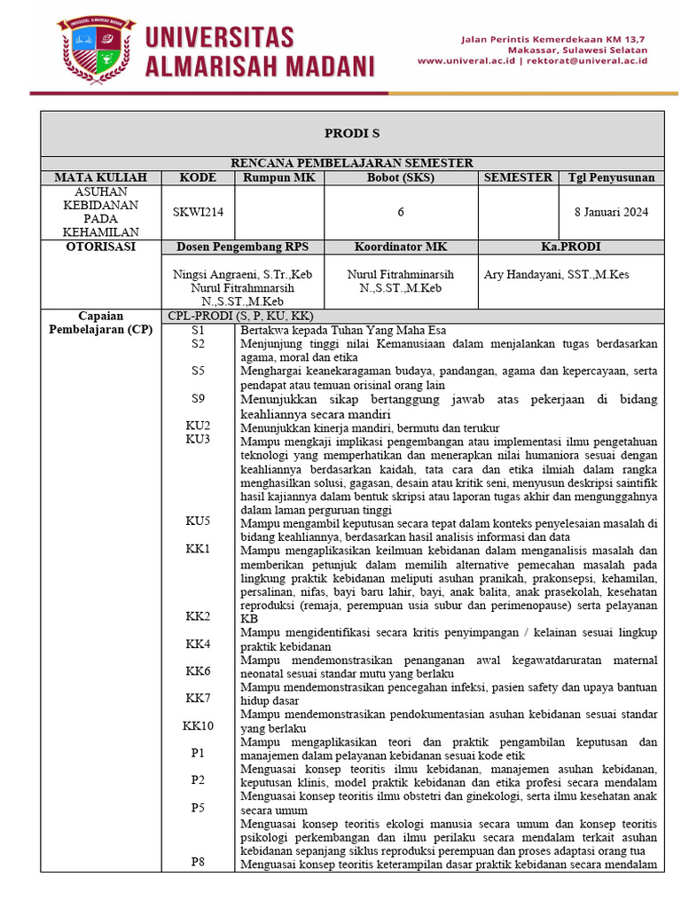 RPS Askeb Kehamilan Contoh | PDF