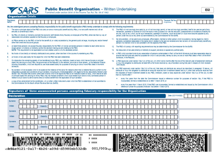 EI2 Public Benefit Organisation Written Undertaking External Form | PDF ...