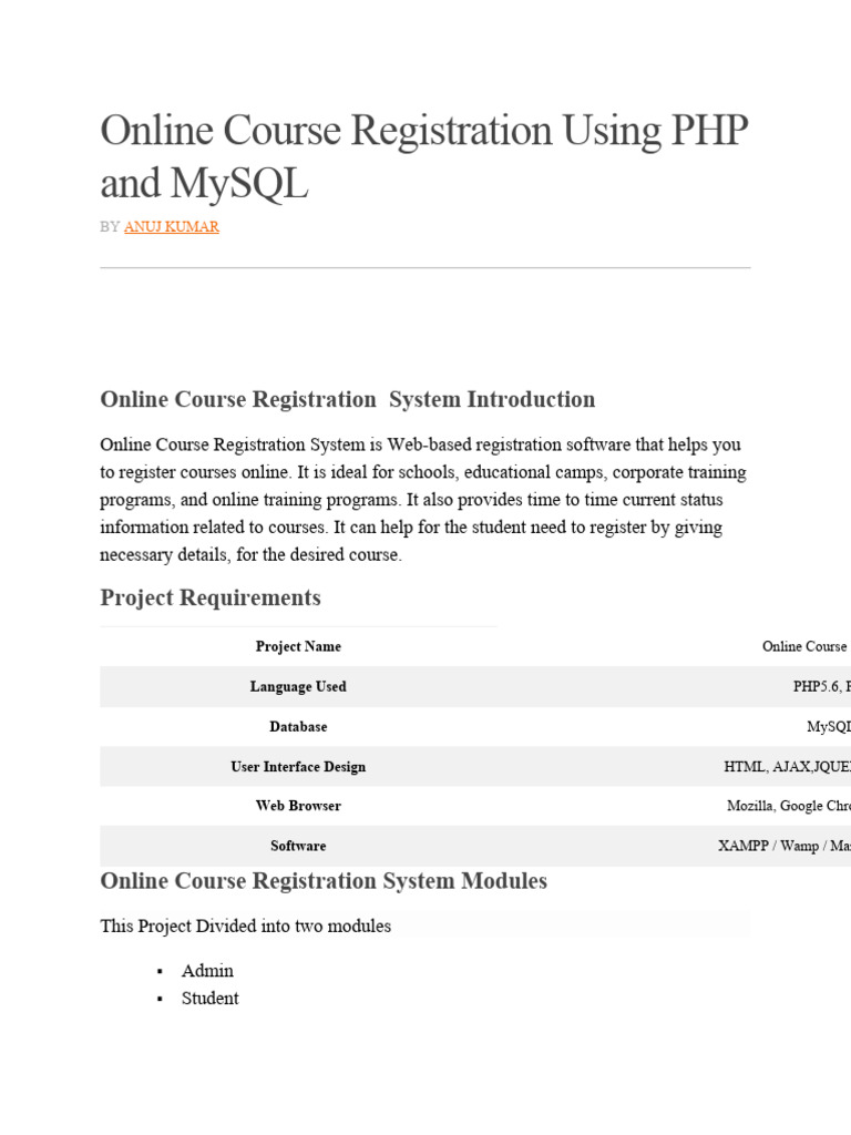 Online Course Registration Using PHP and MySQL | PDF