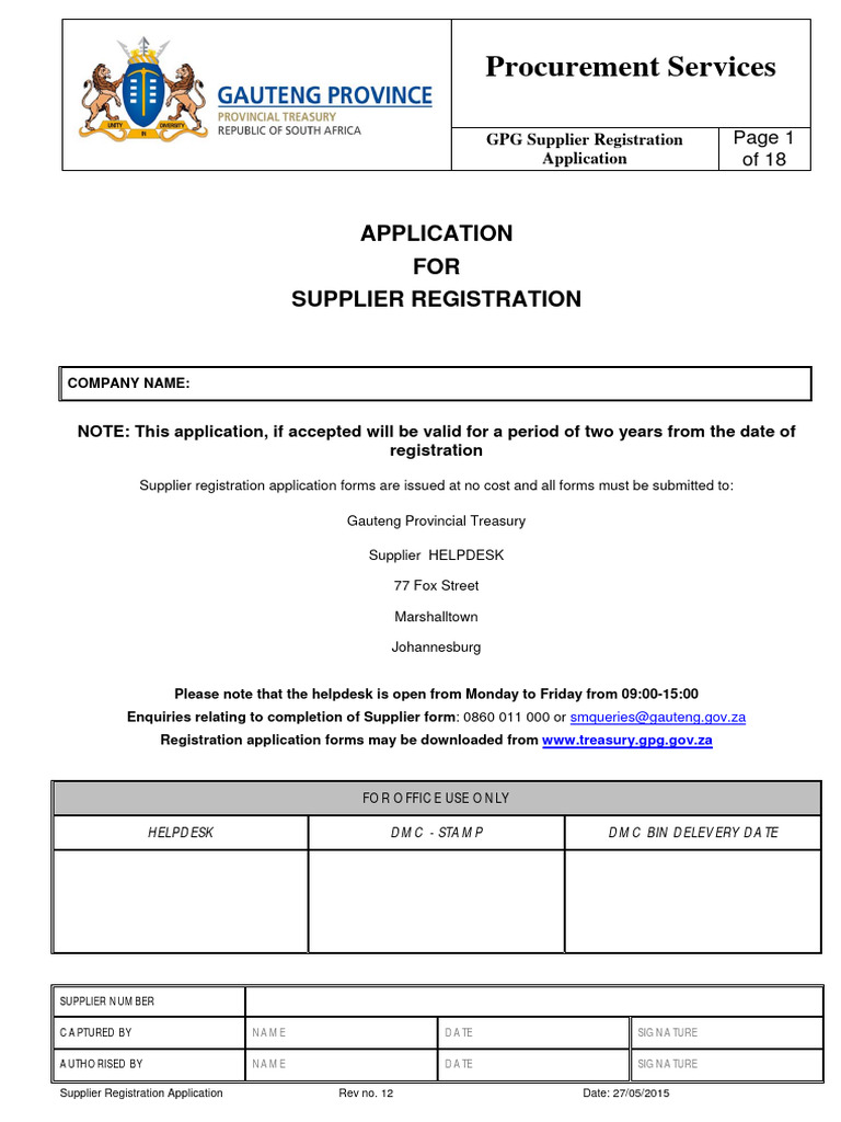 GPG Supplier Registration Application Guide | PDF | Transport | Medicine