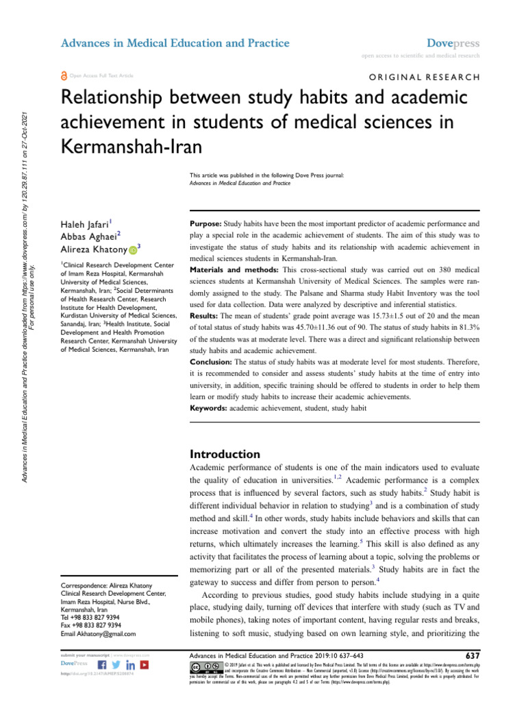 Amep 208874 Relationship Between Study Habits and Academic Achievement ...
