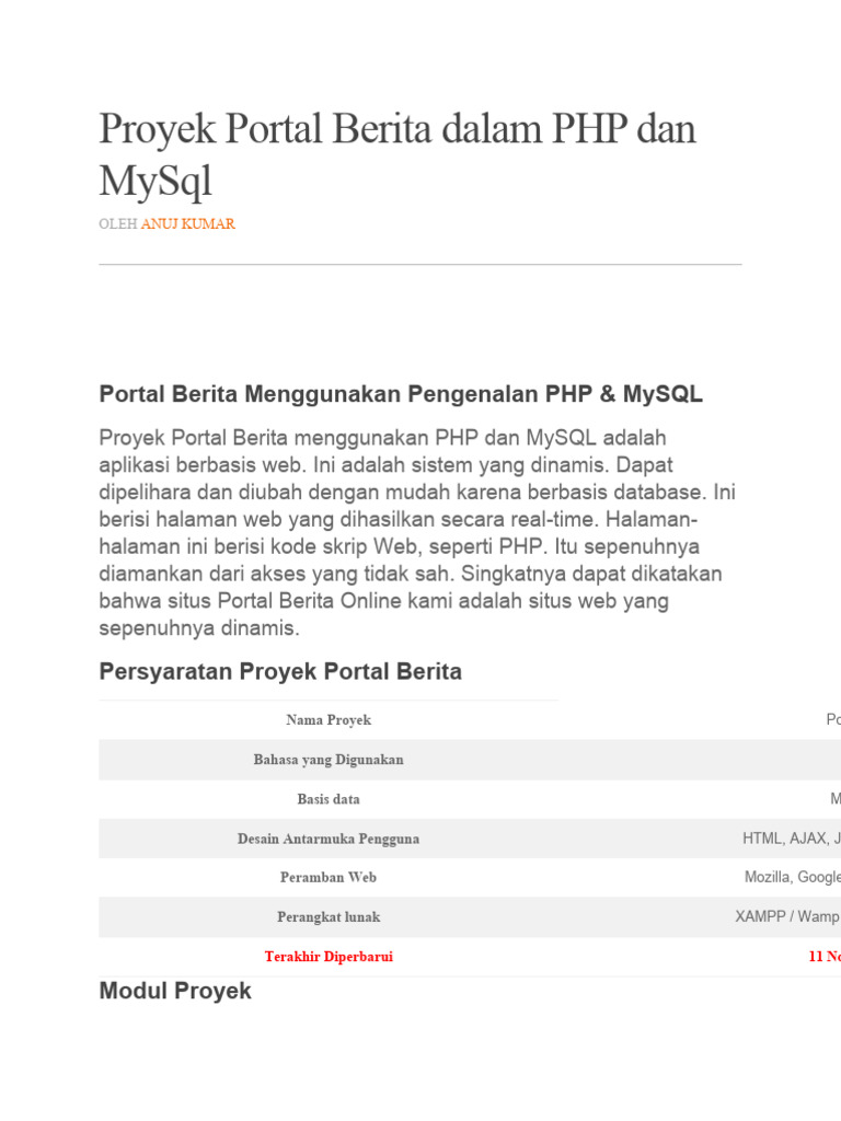 Proyek Portal Berita Dalam PHP Dan MySql | PDF