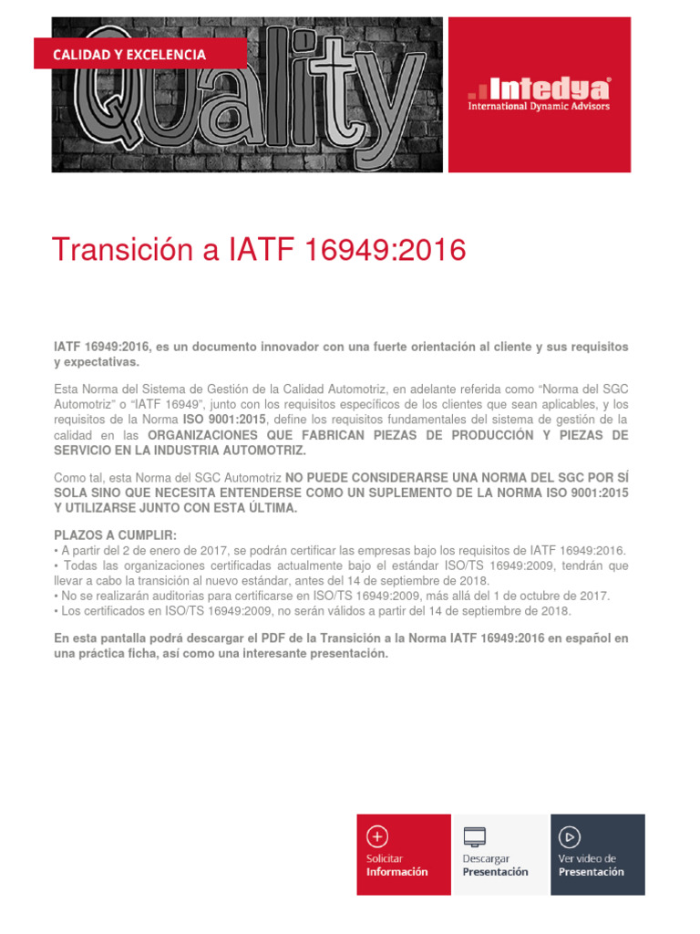 Presentacion - Transicion A Iatf 169492016 | PDF | Calidad (comercial ...