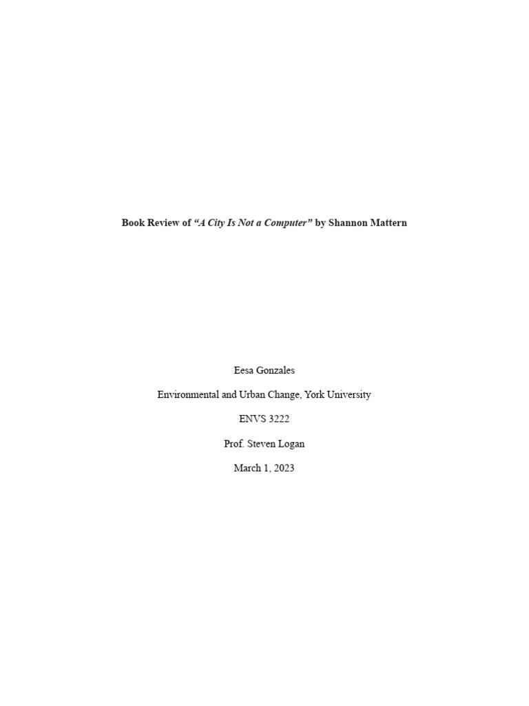 Book Review of "A City Is Not A Computer" by Shannon Mattern | PDF ...
