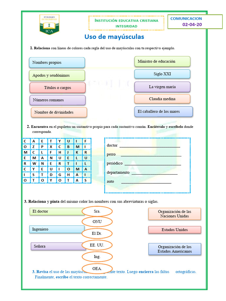 FICHA DE USO DE MAYUSCULAS Com | PDF
