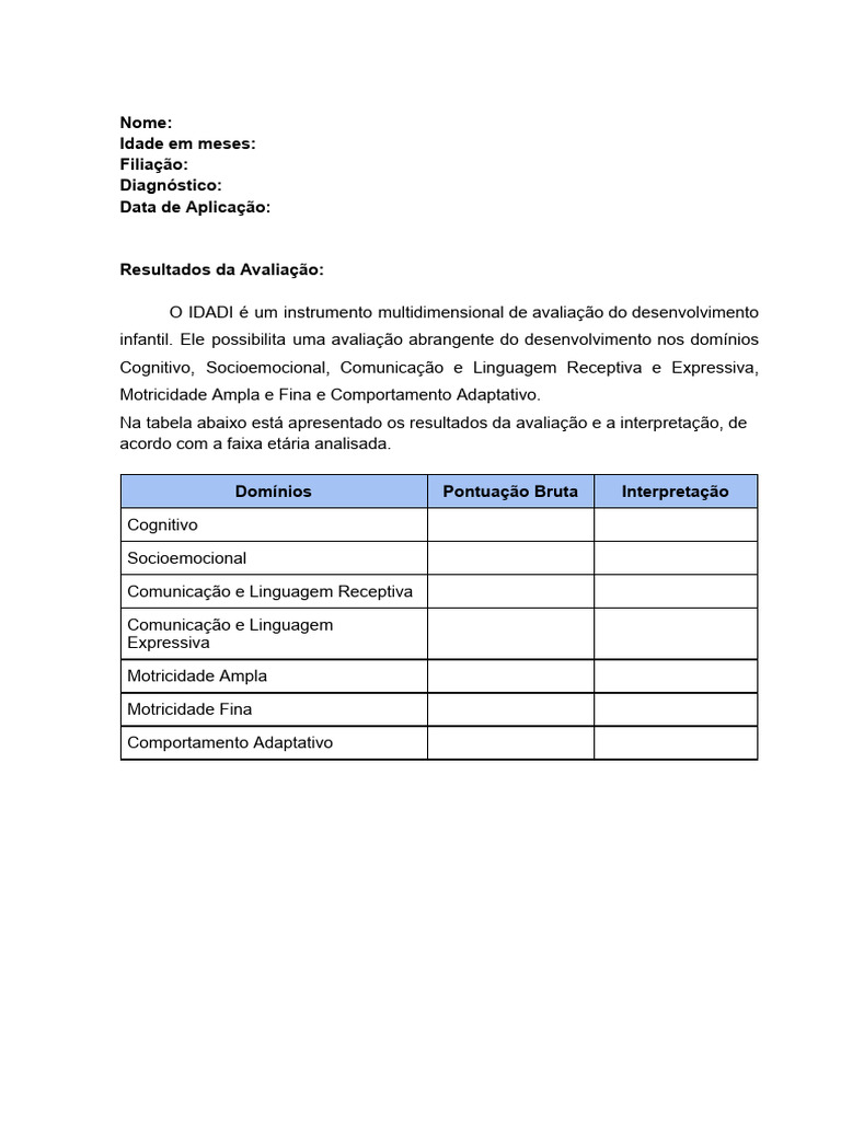 Modelo Relatorio Idadi | PDF