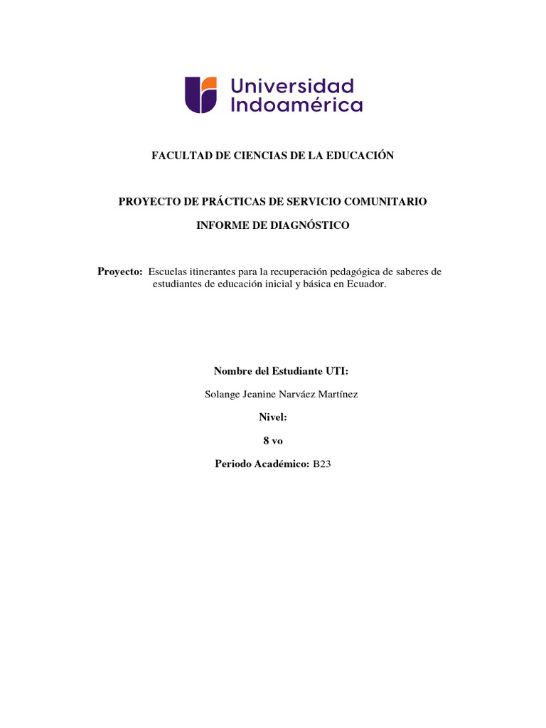 Formato Informe Diagnóstico Pract. Comunitaria | PDF
