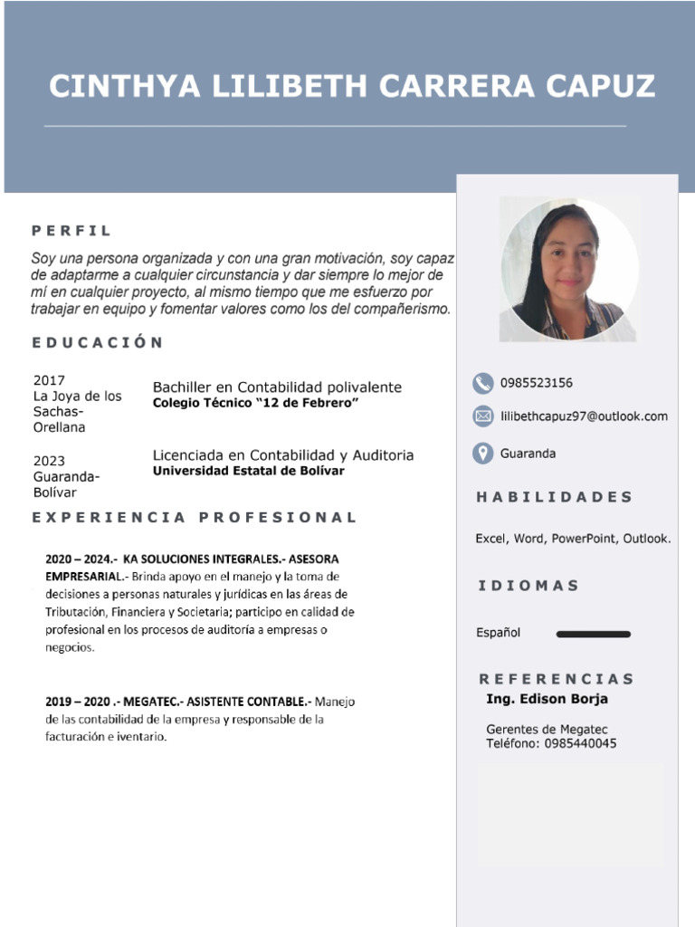 Hoja de Vida Cinthya Carrera | PDF