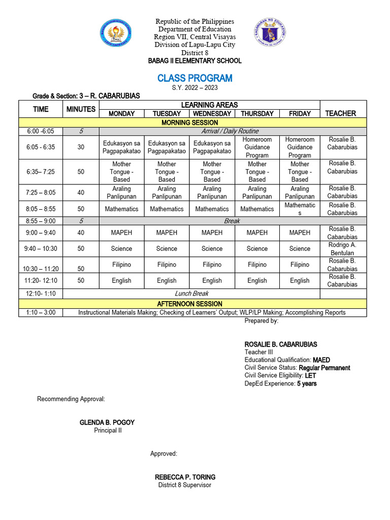 Grade3 Class Program 2022 | PDF | Teachers | Philippines