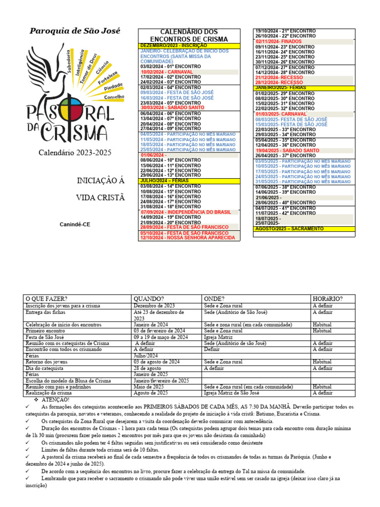 Calendario Crisma | PDF | Igreja católica | Famílias denominacionais cristãs