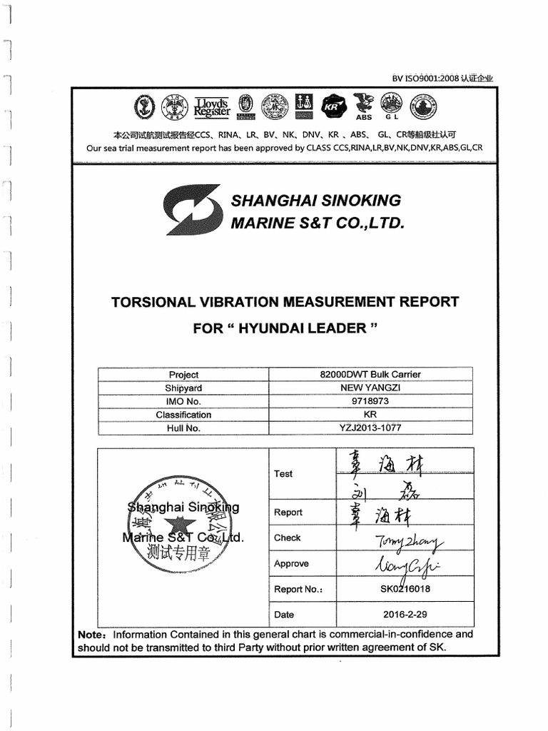 Torsional Vibration Measurement Report For HYUNDAI LEADER | PDF