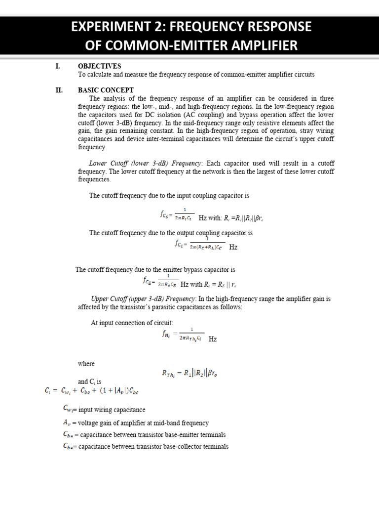 EXPERIMENT #2 Frequency Response of Common Emitter Amplier | PDF ...
