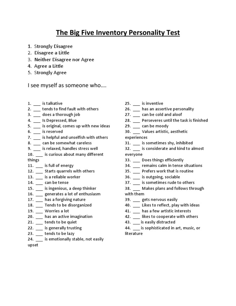 The Big Five Inventory Personality Test | PDF