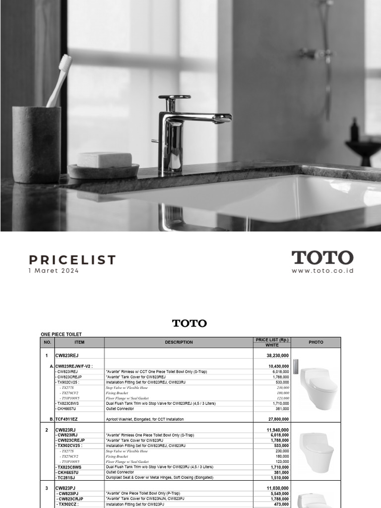 Toto Sanitary Price List March 2024 | PDF | Valve | Mechanical Engineering