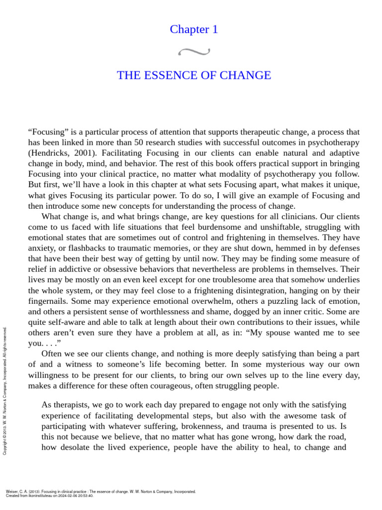 Focusing in Clinical Practice The Essence of Chang... - (Chapter 1 The ...
