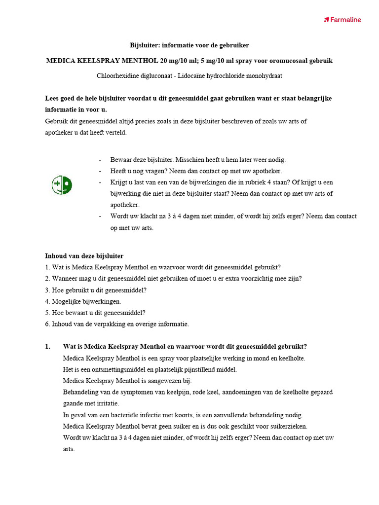 Bijsluiter - Medica Keelspray 30 ML | PDF