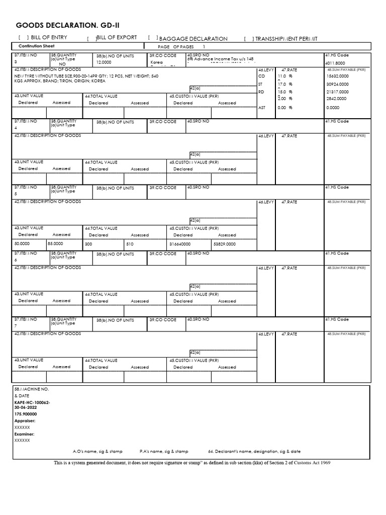 Customs Goods Declaration Form | PDF | Public Law | Money