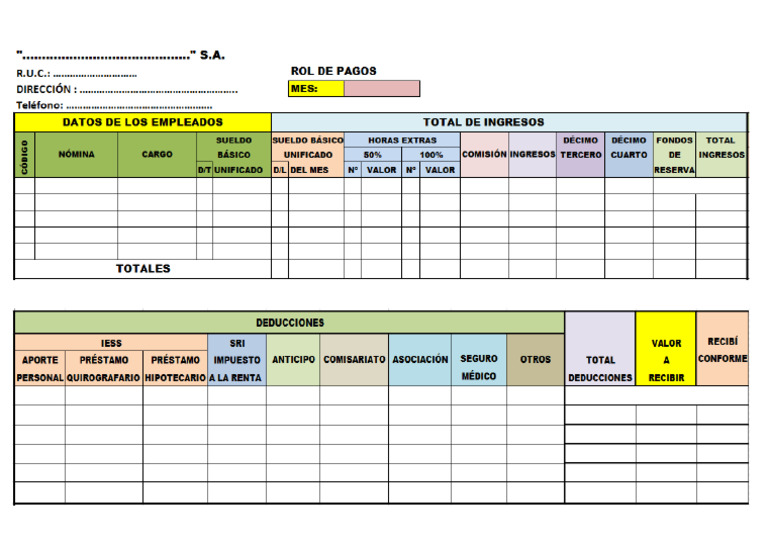 Formato Rol de Pagos | PDF