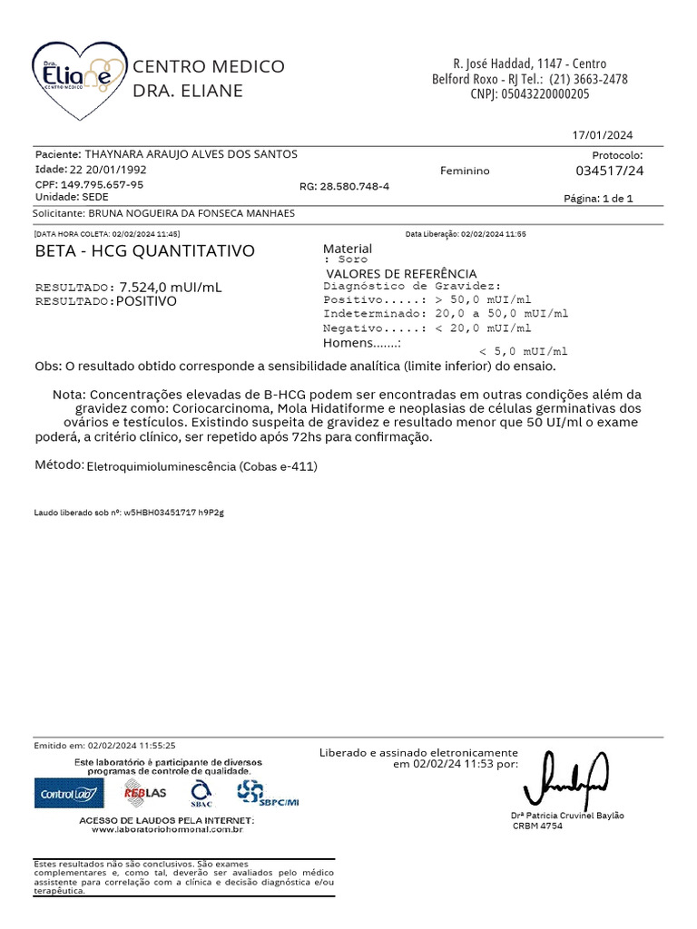 BHCG - Thaynara Araujo Alves Dos Santos | PDF