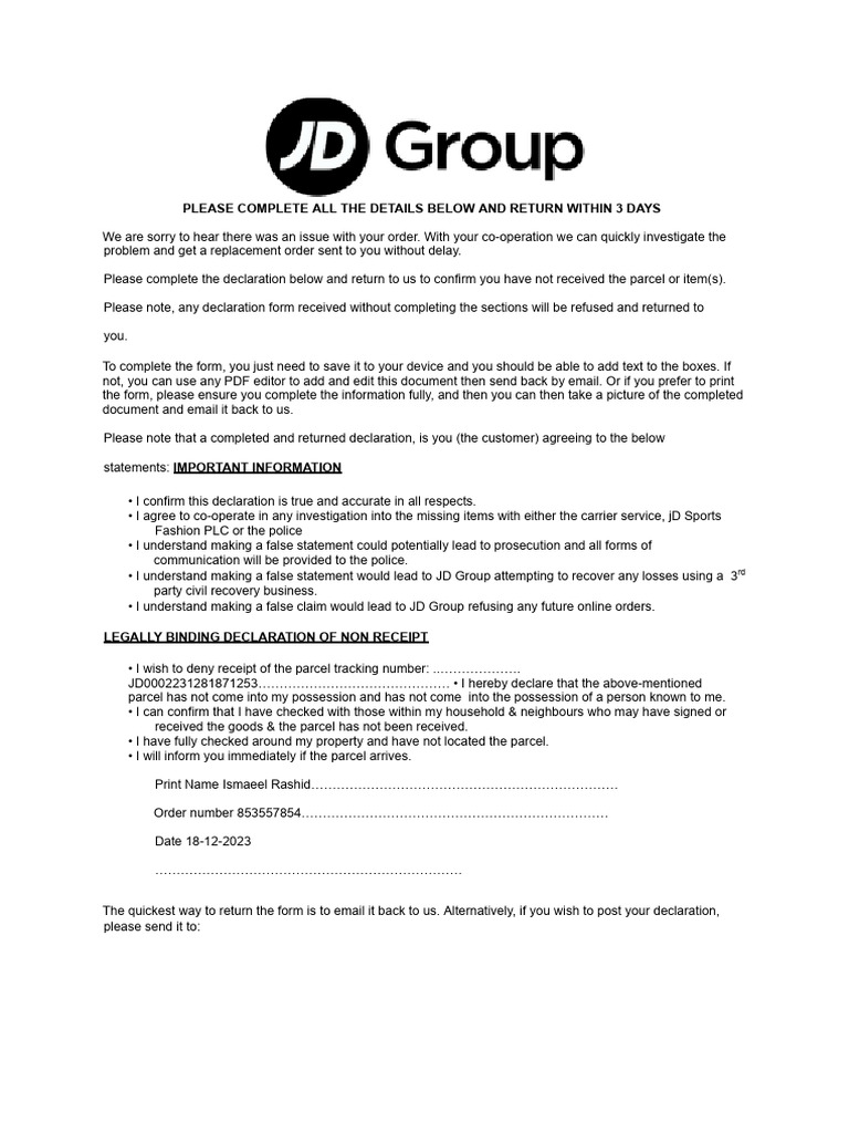 en JD Group Missing Parcel Dispute | PDF | Justice | Crime & Violence