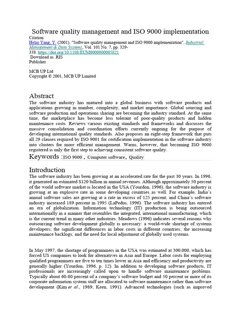 Software Quality Management and ISO 9000 Implementation | PDF | Iso ...