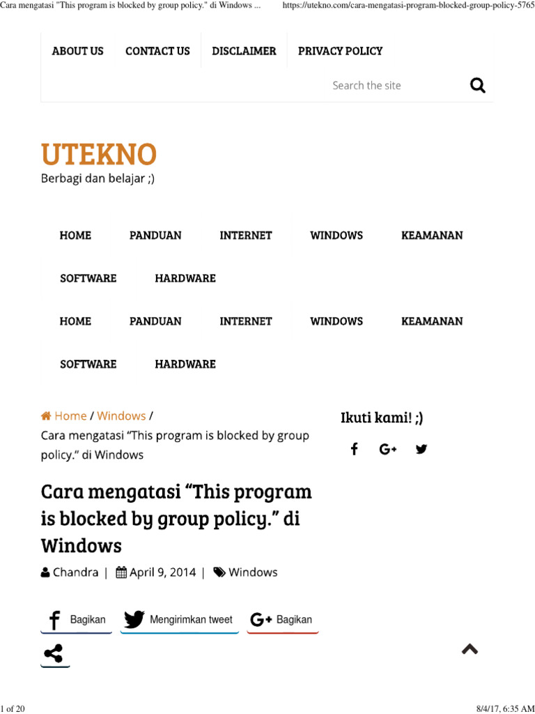 Cara Mengatasi - This Program Is Blocked by Group Policy | PDF | Operating System Technology ...