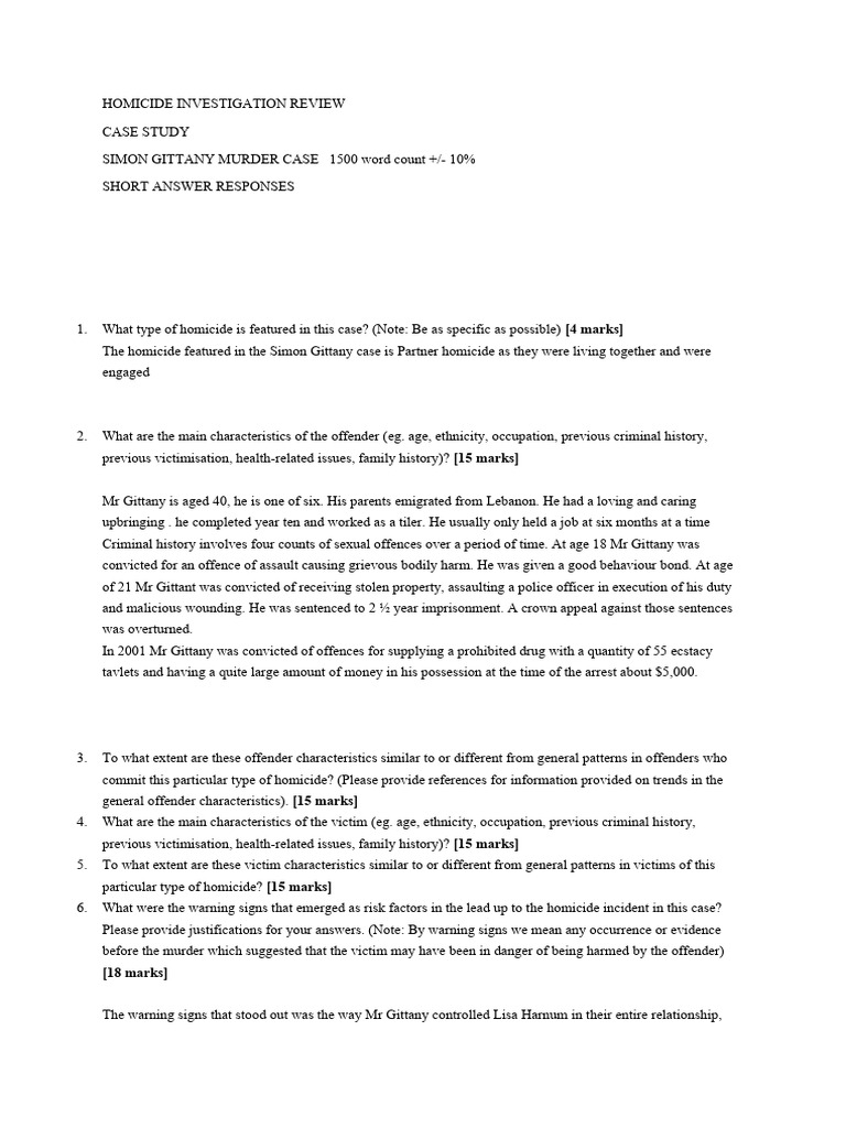 Assessment Homicide Case Study | PDF | Assault | Crimes