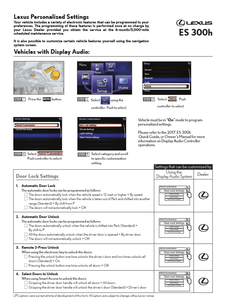 Lexus Personalized Settings | PDF | Headlamp | Air Conditioning
