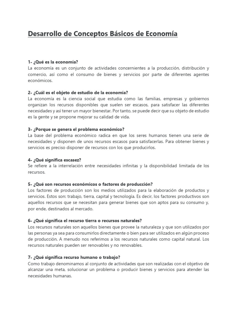 Desarrollo de conceptos basicos de economia | PDF | Ciencias económicas | Macroeconómica