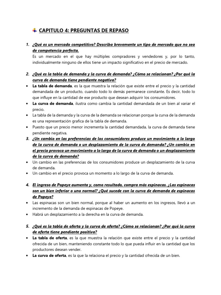 Repaso Del Capitulo 4 | Descargar gratis PDF | Oferta (economía ...