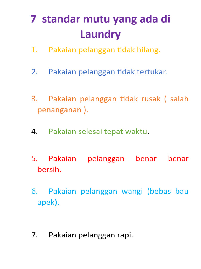 7 Standar Mutu Yang Ada Di Laundry | PDF