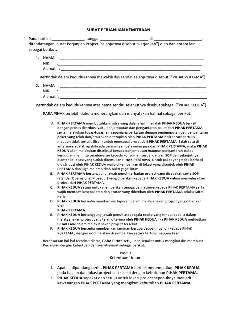 Surat Perjanjian Kemitraan Pdf